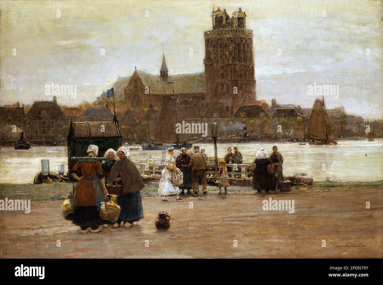 Herrmann Hans - Dutch Market on the River Bank in Front of a Gothic ...