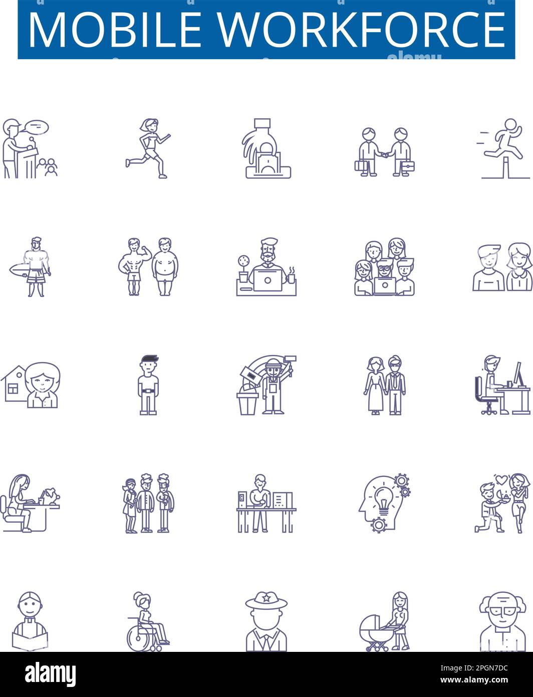 Mobile workforce line icons signs set. Design collection of Mobile ...