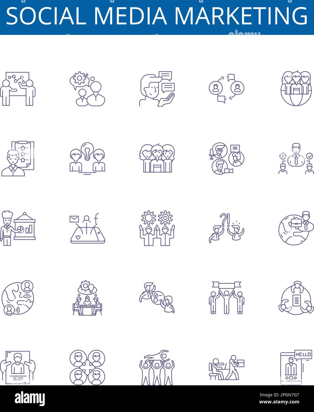 Social Media Marketing Line Icons Signs Set Design Collection Of Networking Advertising