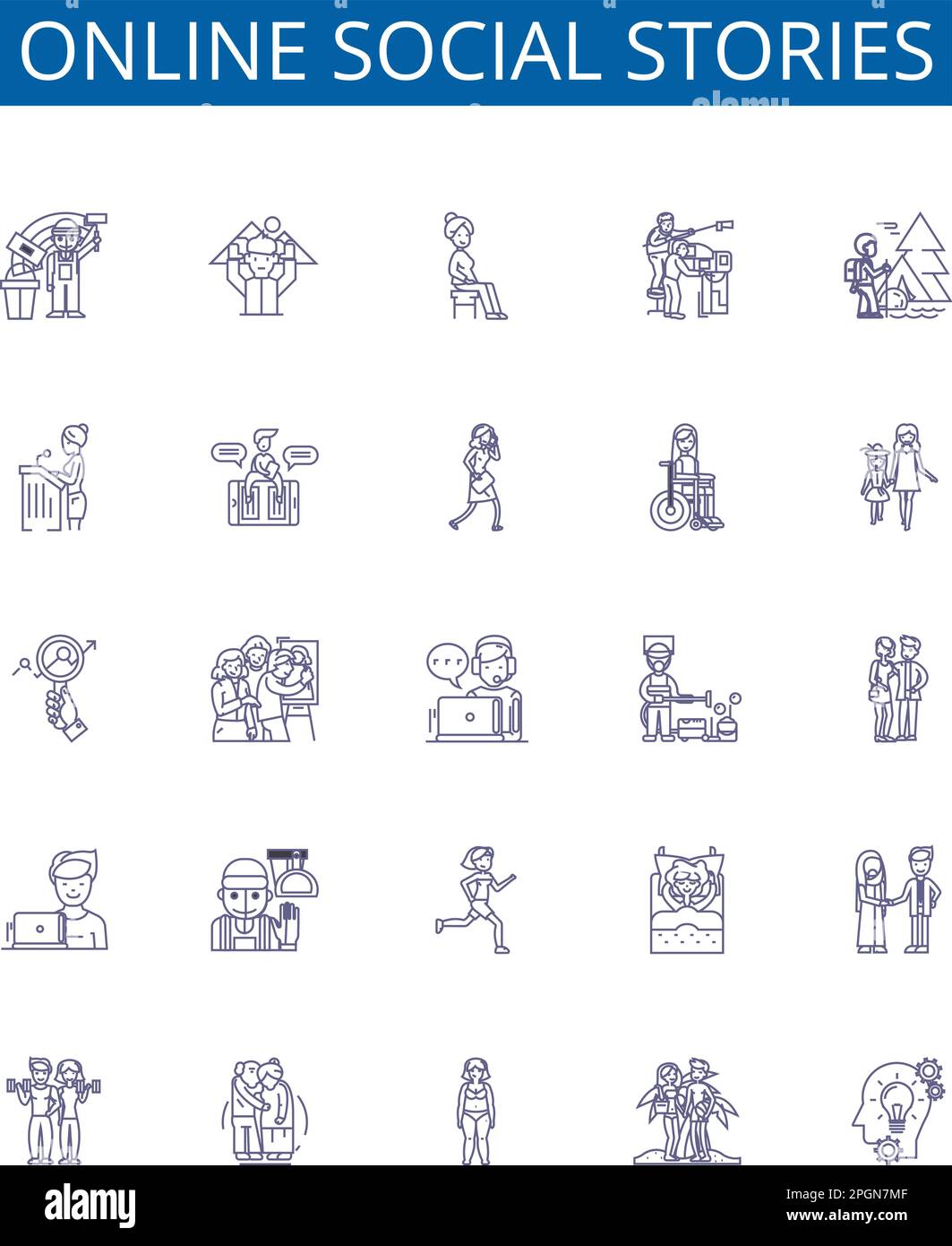 Online Social Stories Line Icons Signs Set Design Collection Of Networking Socializing
