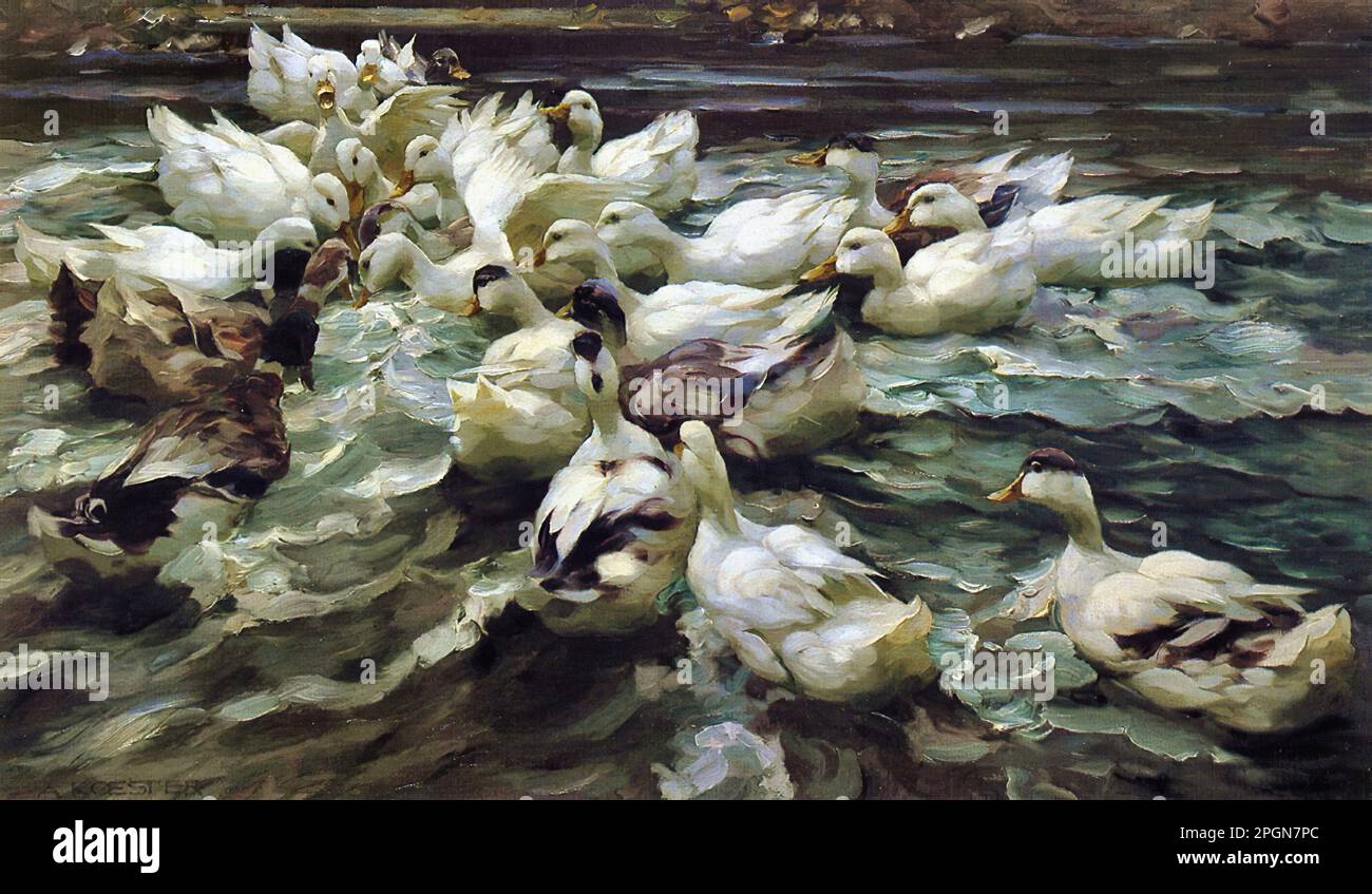 Koester Alexander - Ducks in a Pond 1 - German School - 19th and Early ...