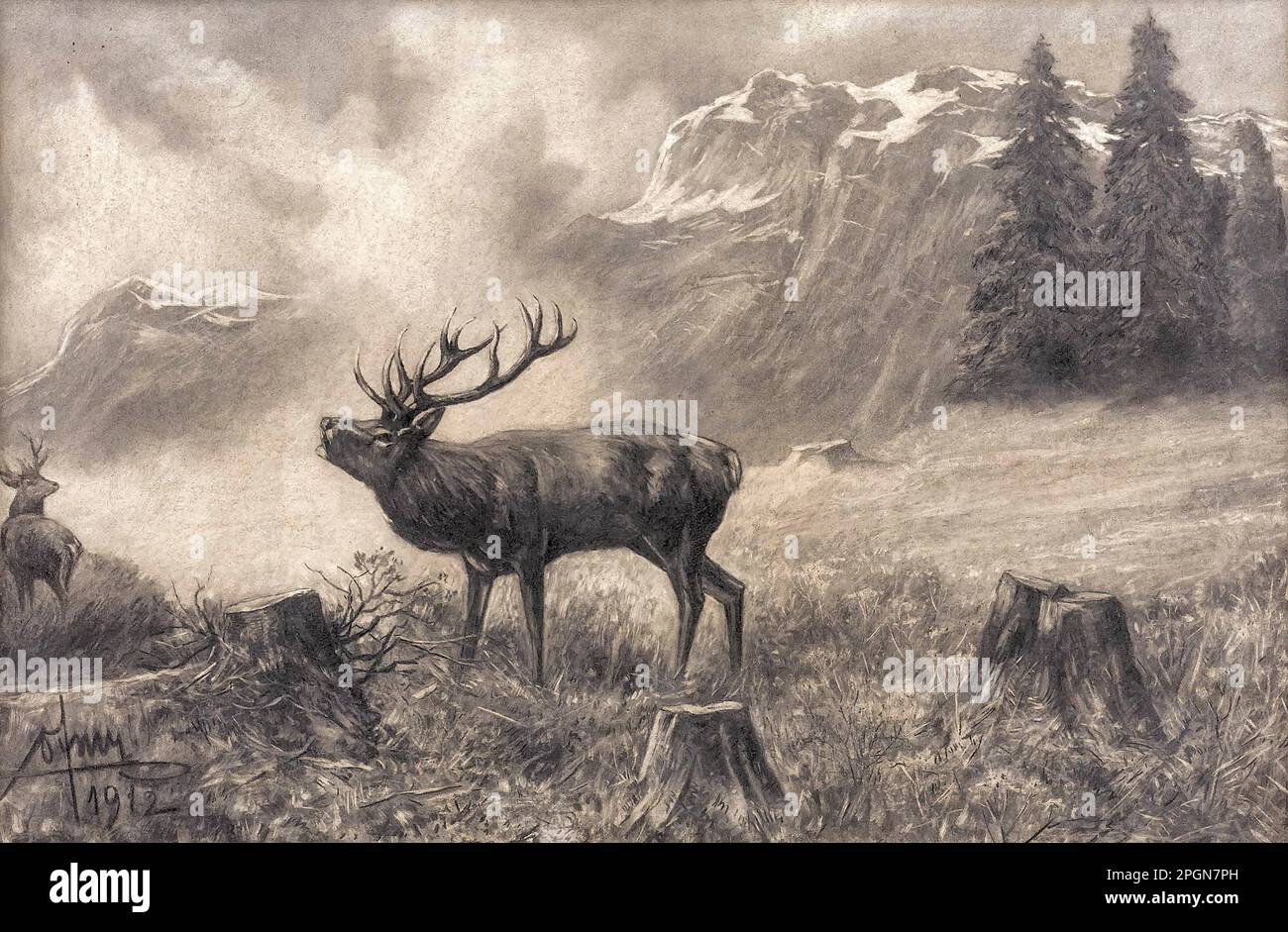 Pausinger Franz Xaver Von - Rohrender Hirsch 1 - German School - 19th ...