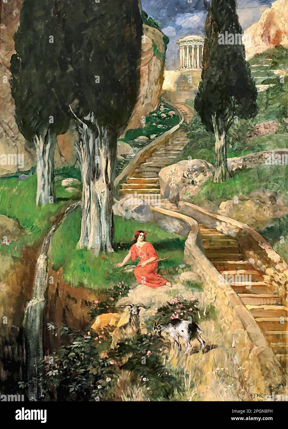 Frenz Alexander - Arcadian Landscape With Temple And Goatherd - German ...