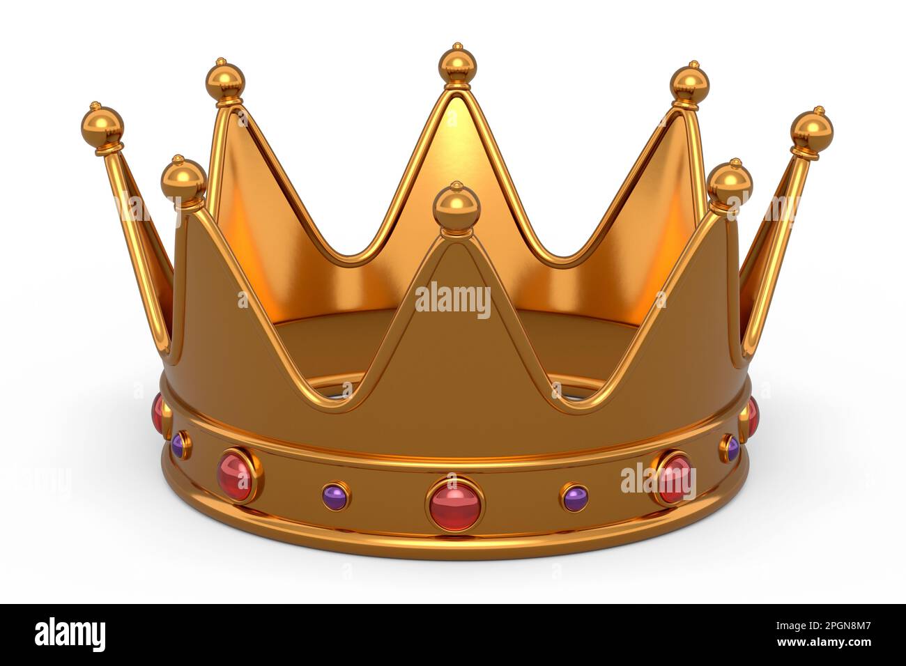 Gold royal king crown with jewelry isolated on white background. 3d ...
