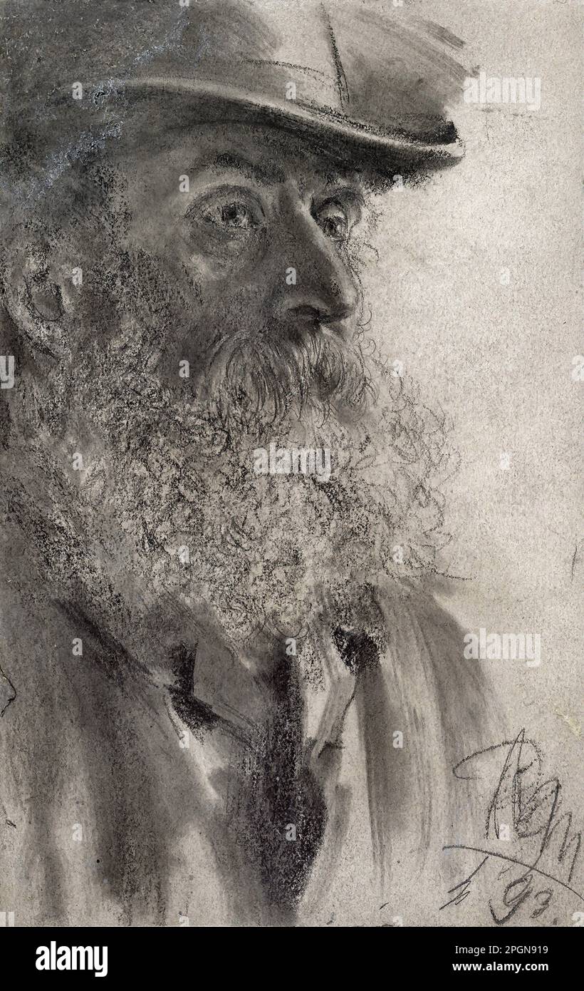 Menzel Adolph Von - Head of a Bearded Man Facing Right - German School ...