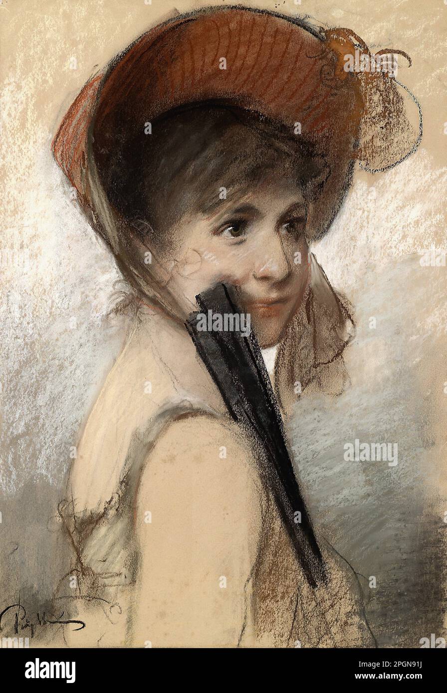 Piglhein Bruno - Portrait of a Girl with Hat and Fan - German School ...