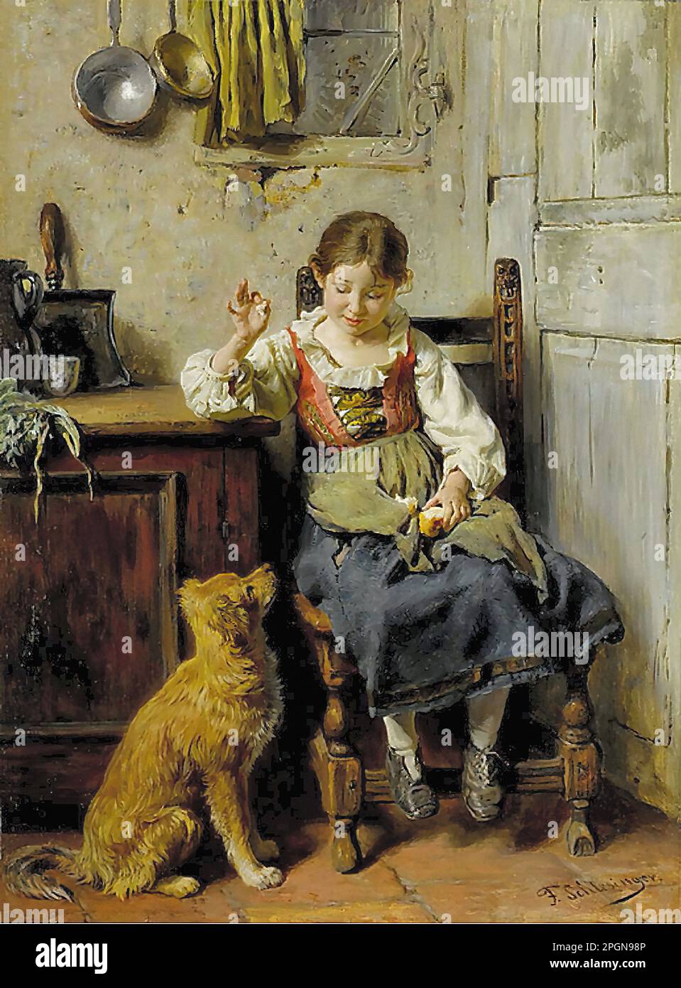 Schlesinger Felix - Girl with Dog - German School - 19th Century ...