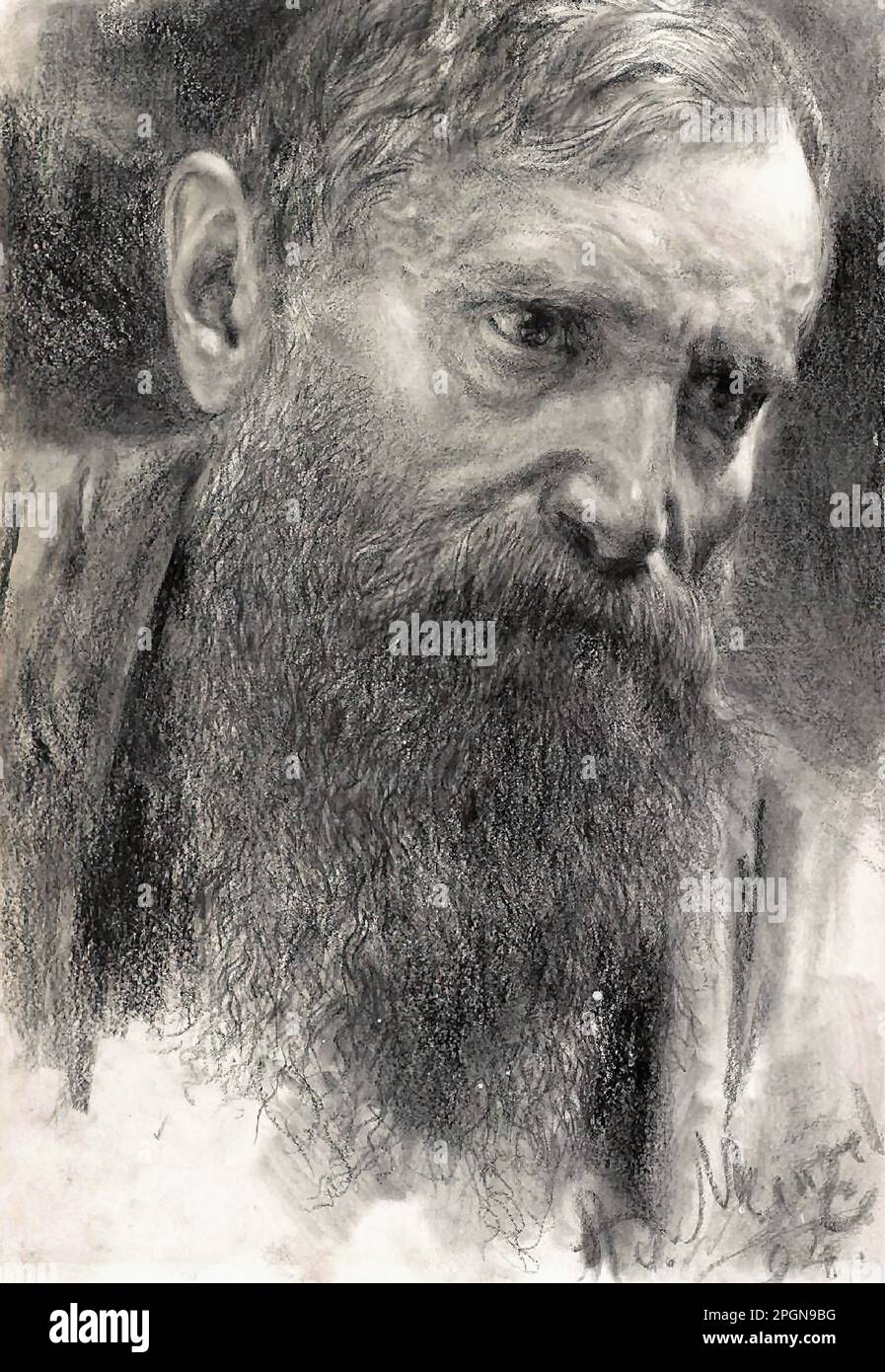 Menzel Adolph Von - Head of a Man with a Full Beard - German School ...