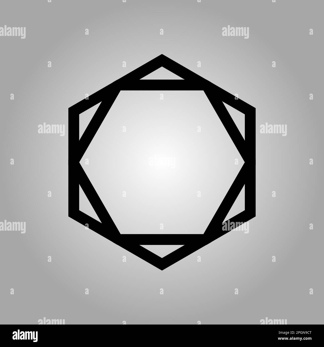 Monochrome vector graphic of two hexagons, the inner hexagon rotated 60 ...