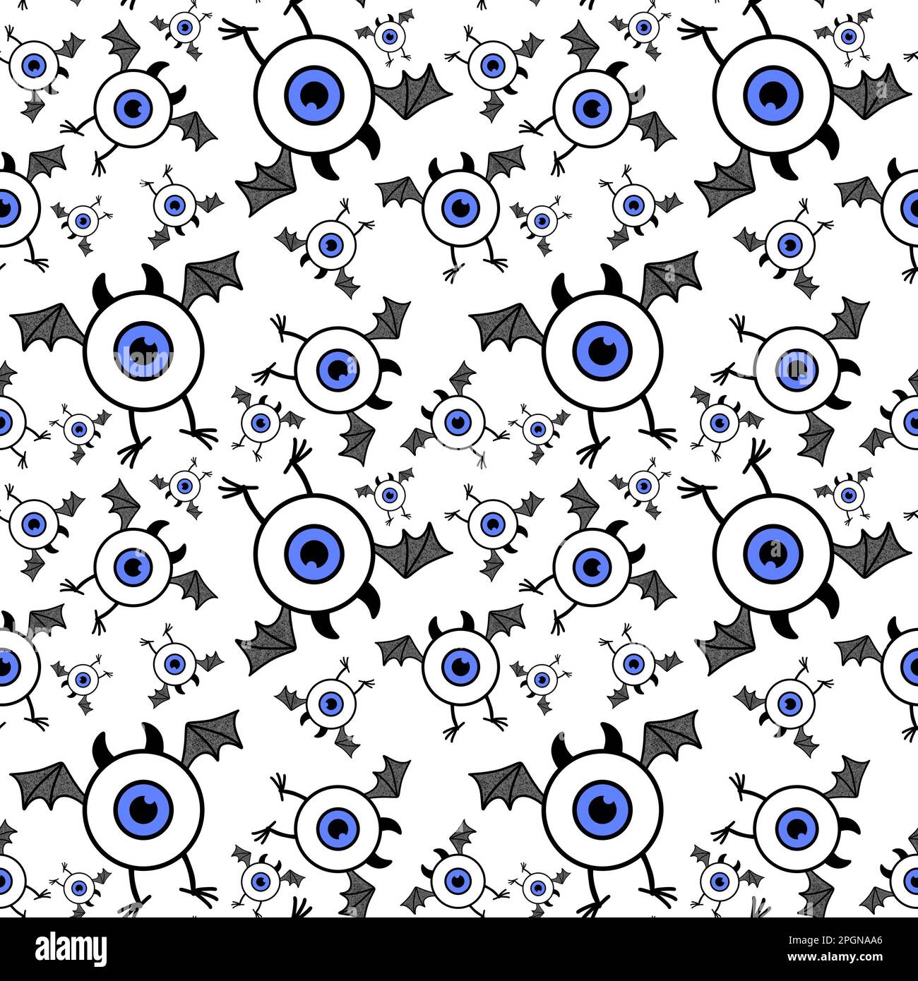 Halloween cartoon monsters seamless eyes and wings pattern for wrapping ...