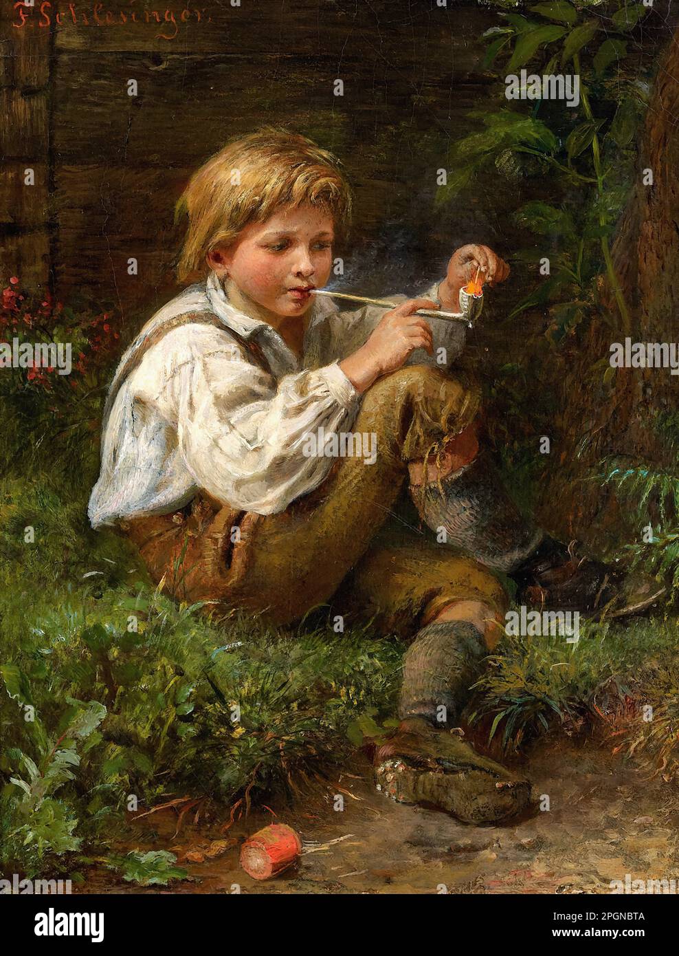 Schlesinger Felix - Boy smoking a pipe - German School - 19th Century ...