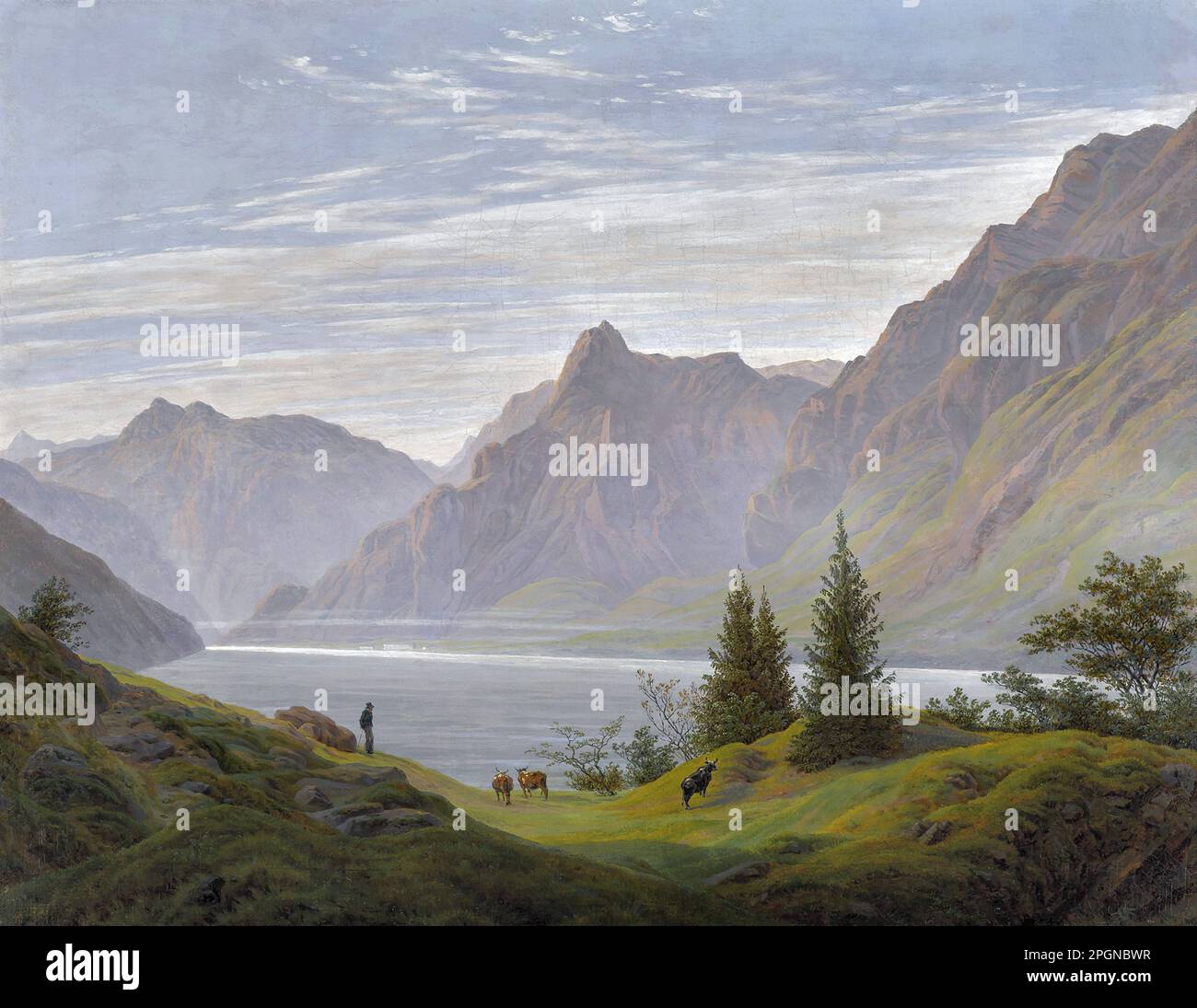 Friedrich Caspar David - landscape with mountain lake morning - German ...