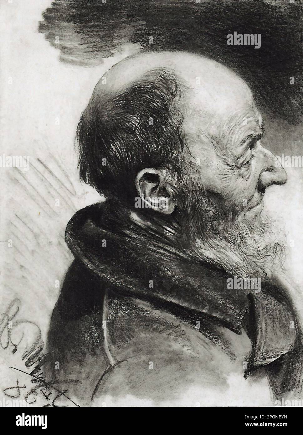 Menzel Adolph Von - a Man in Profile Seen from Above - German School ...