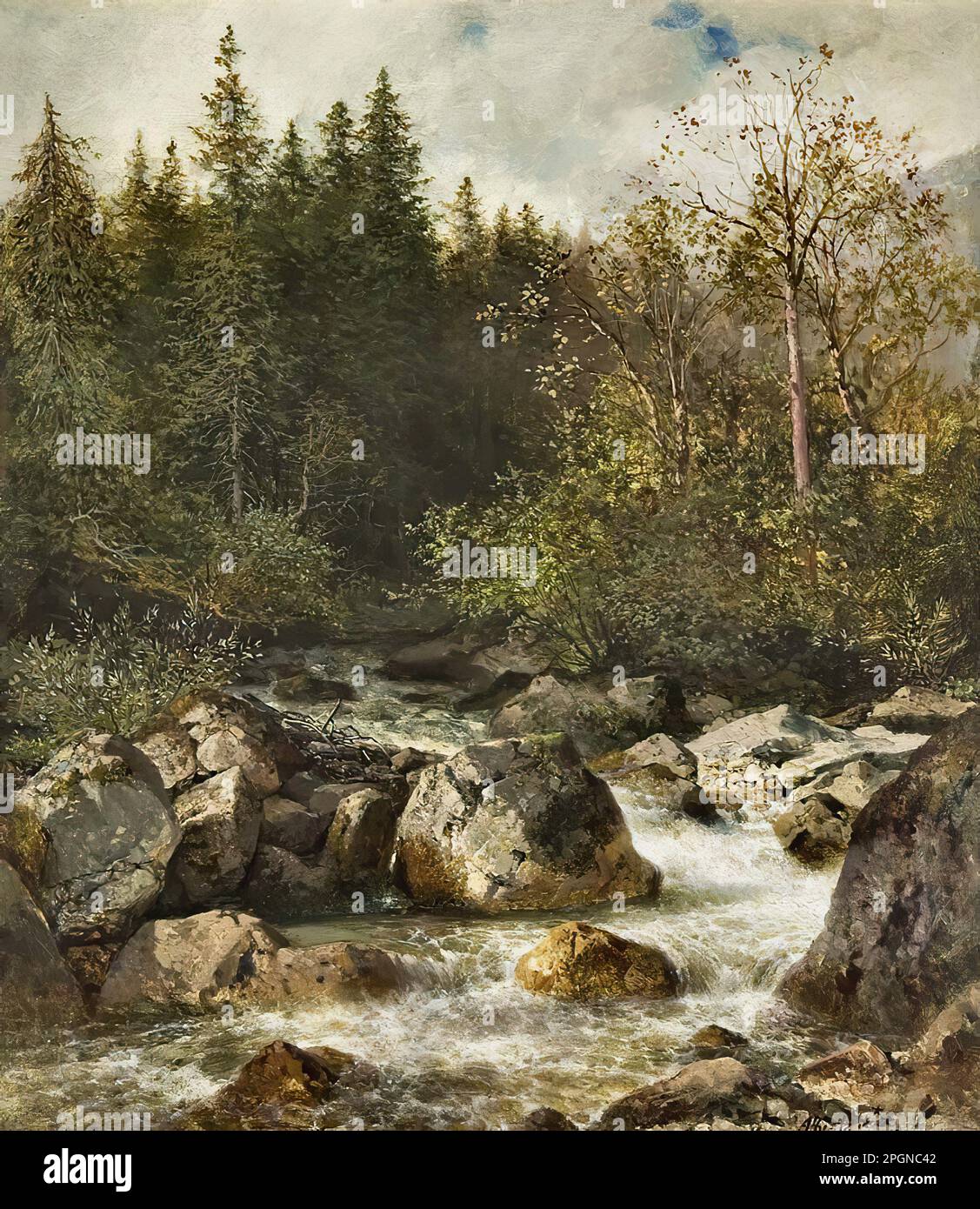 Zimmermann Albert August - Romantic Mountain Stream - German School ...