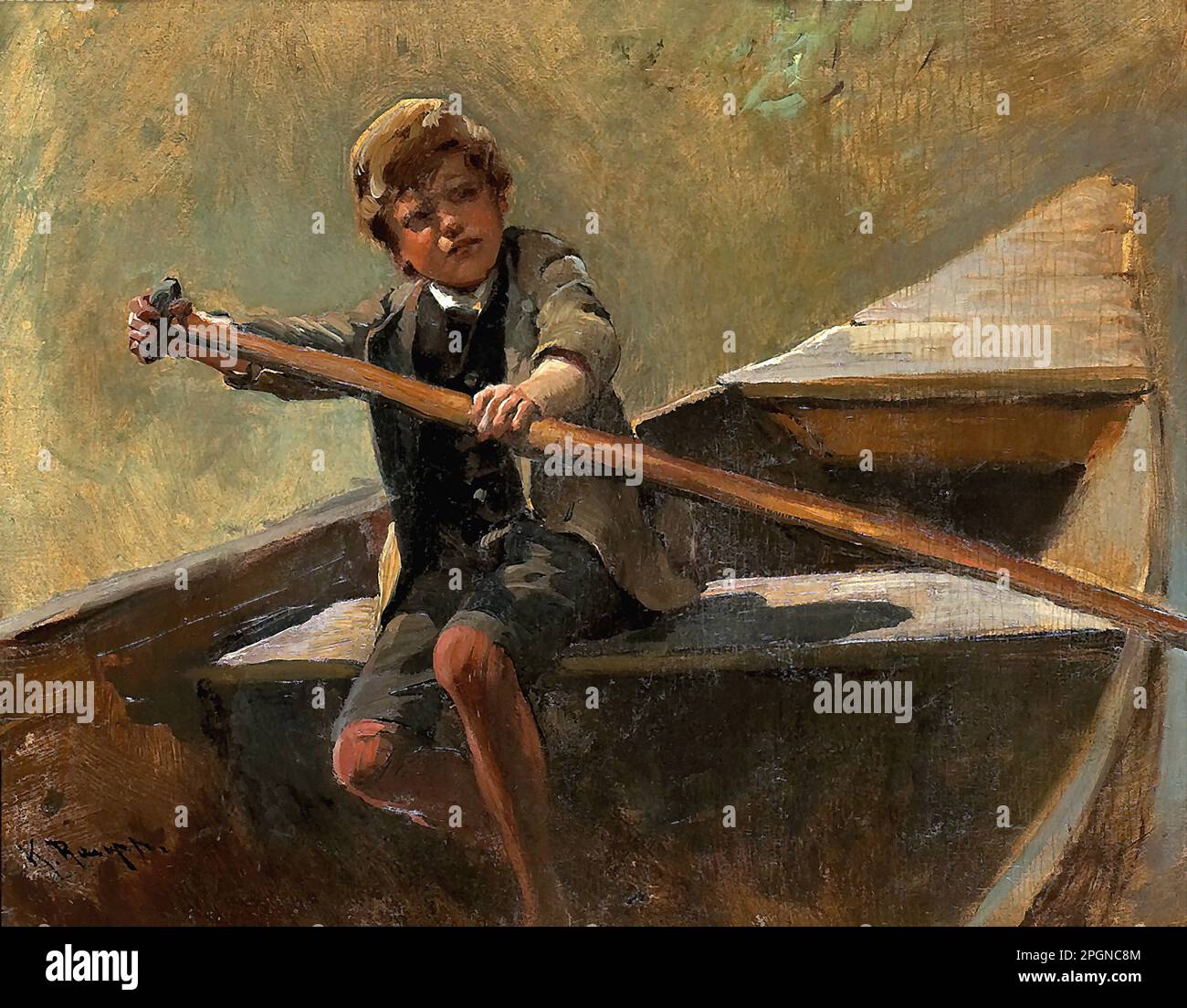 Raupp Karl - Jongen in Een Roeiboot - German School - 19th and Early ...