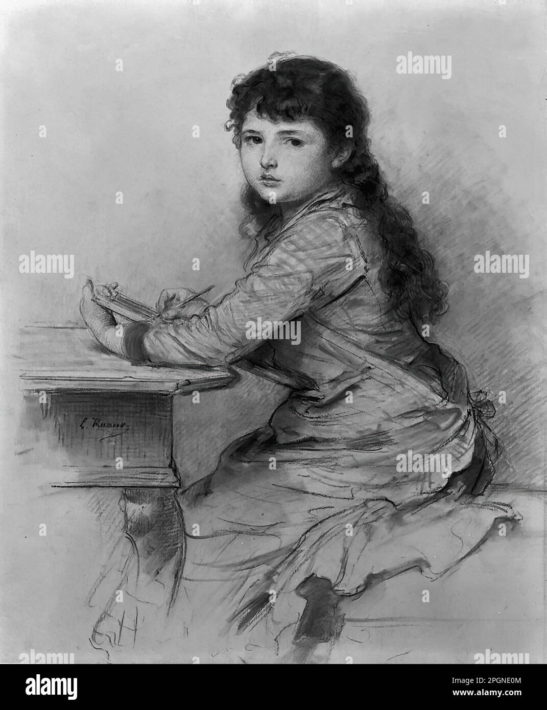 Knaus Ludwig - Portrait of a Young Girl Artist - German School - 19th ...