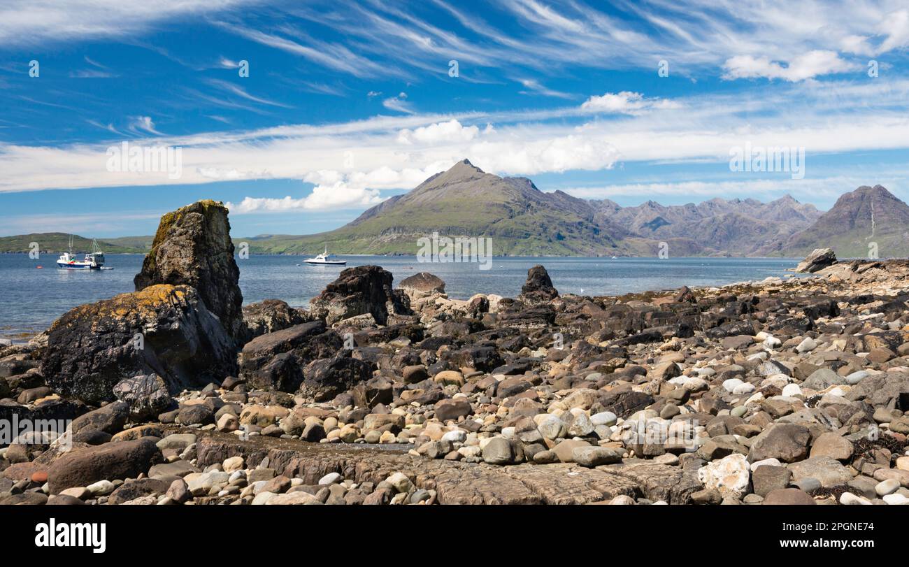Scotland Isle Of Skye Elgol Beach and the Cullin Mountains Stock Photo ...