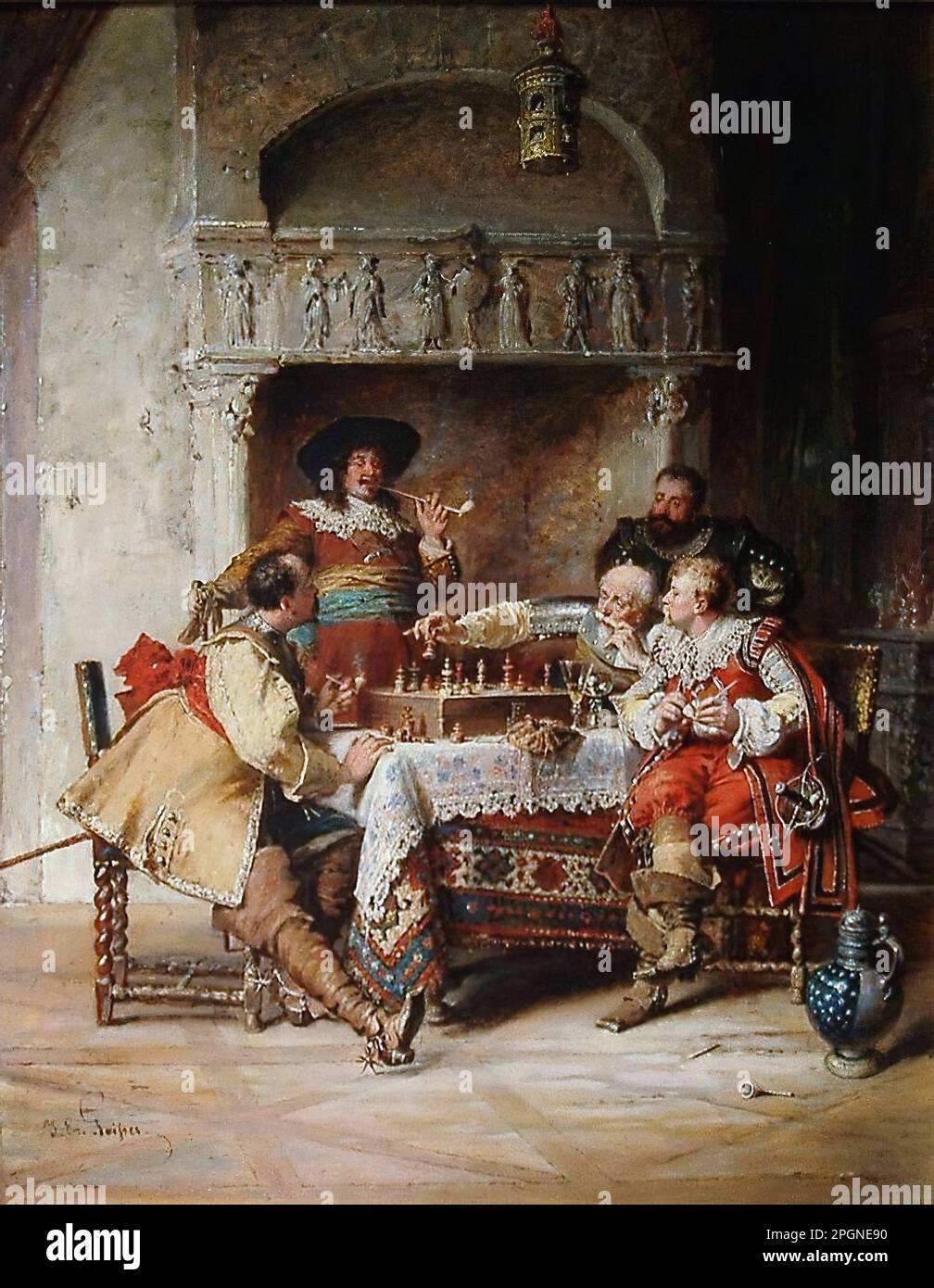Gaisser Jakob Emanuel - Musketeers Playing Chess - German School - 19th ...