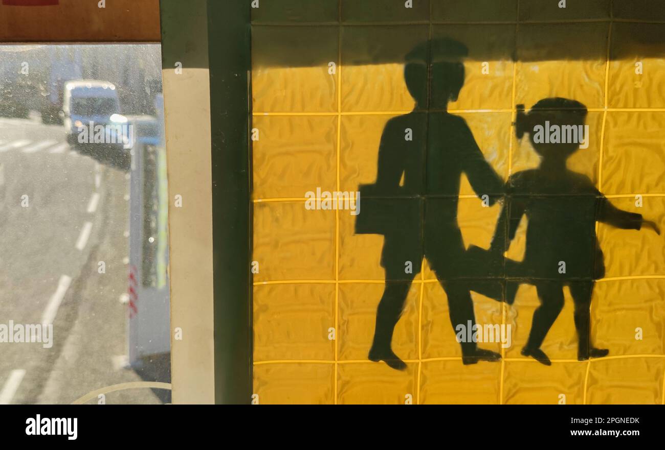 Student transport sign attached on bus rear windows. Selective focus ...