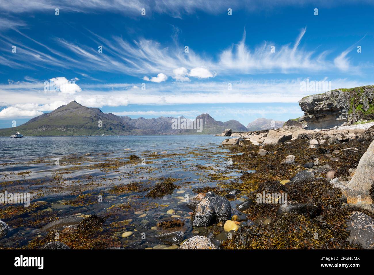 Scotland Isle Of Skye Elgol Beach and the Cullin Mountains Stock Photo ...