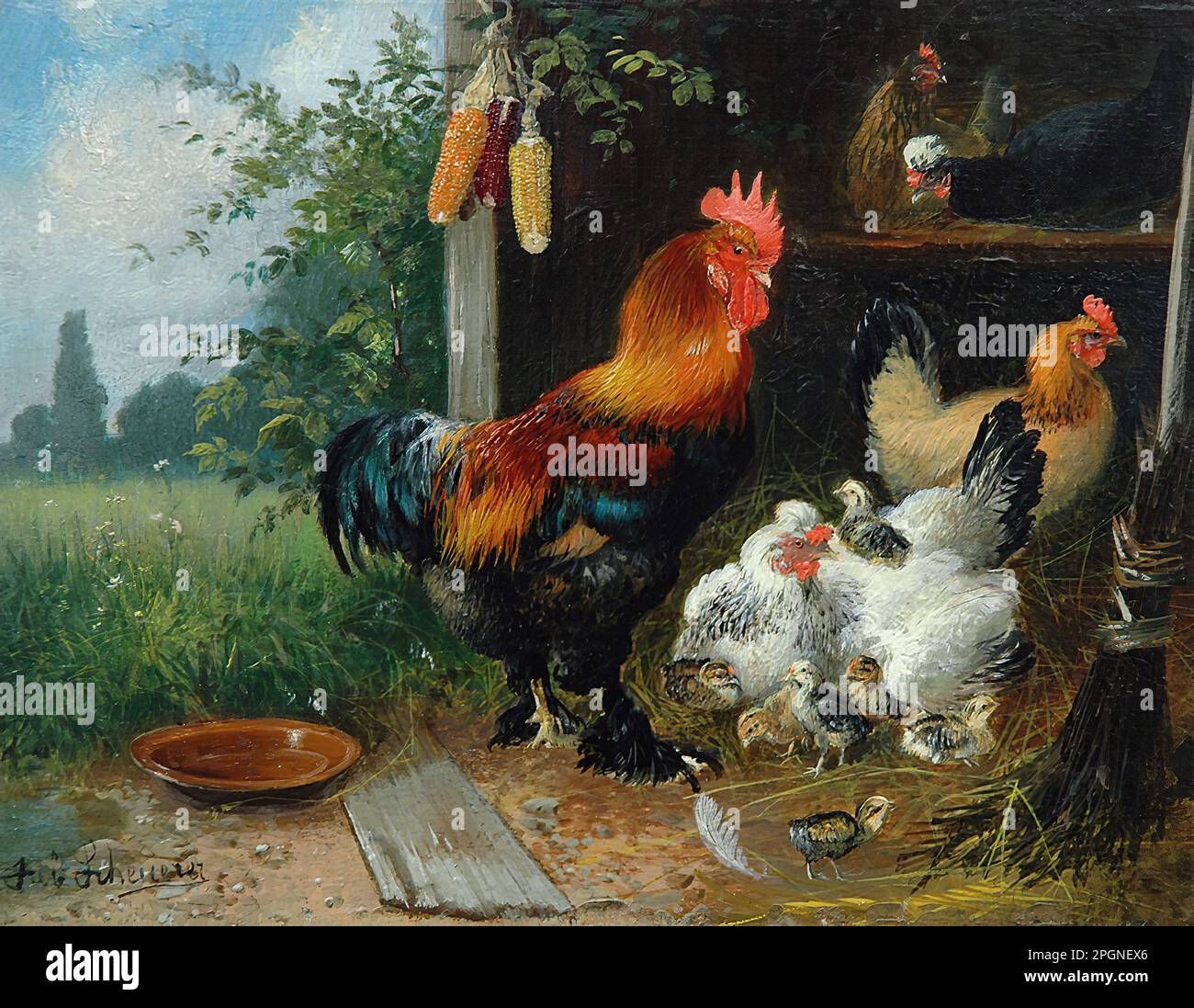 Scheuerer Julius - De Baas in Het Kippenhok - German School - 19th and ...
