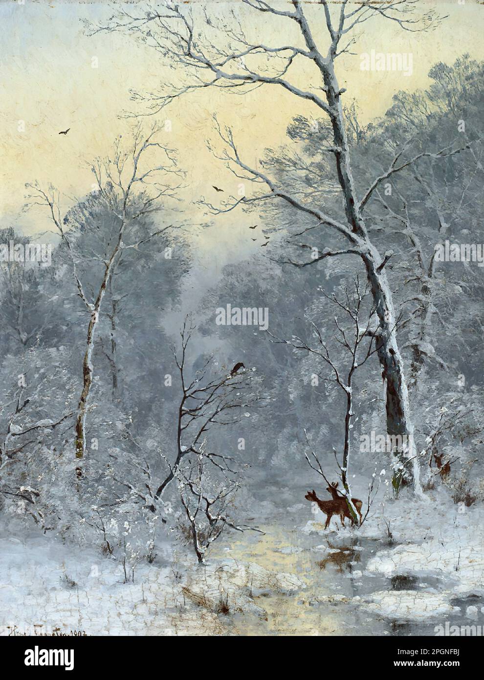 Gogarten Heinrich - Winter Landscape With Deer And Ravens - German ...