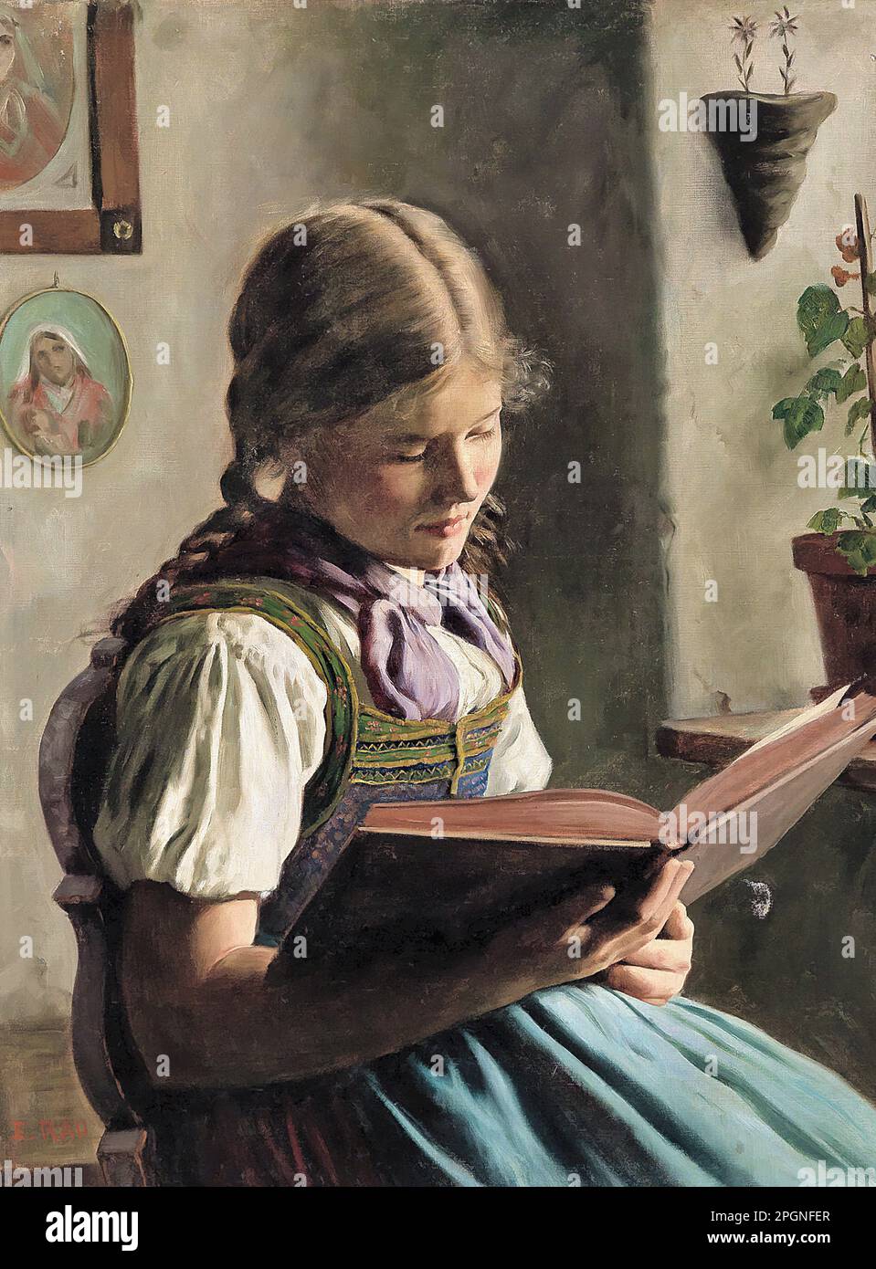 Rau Emil - Girl Reading in the Parlor - German School - 19th Century ...
