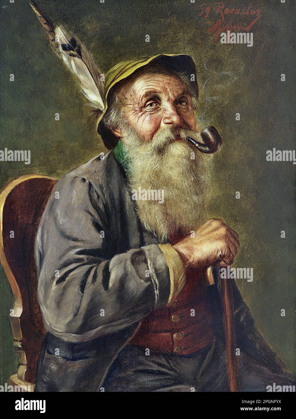 Rossler Georg - Bearded Man With Pipe - German School - 19th Century ...