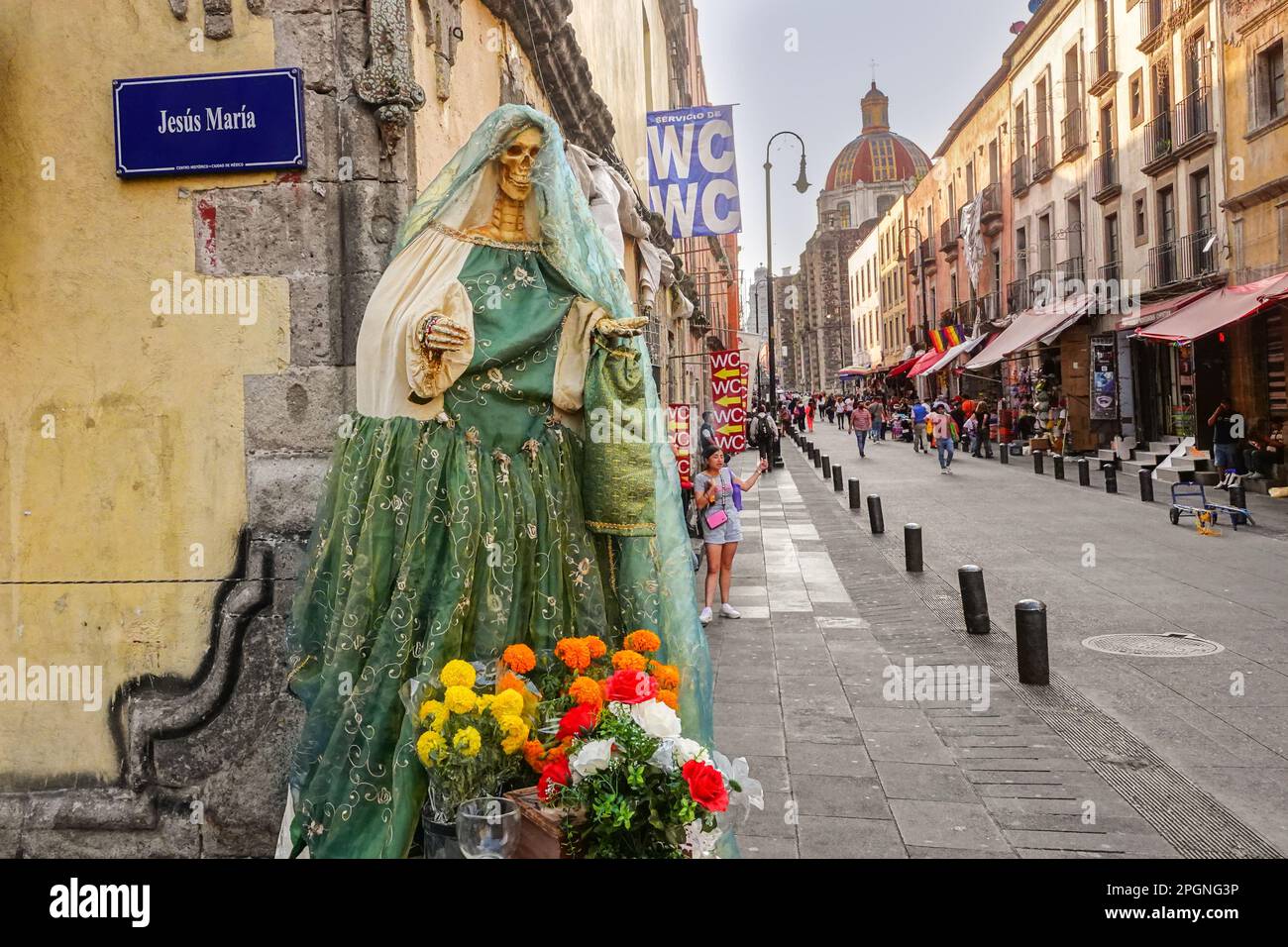 The Holy Death statue and shrine, part of the Santa Muerte cult ...