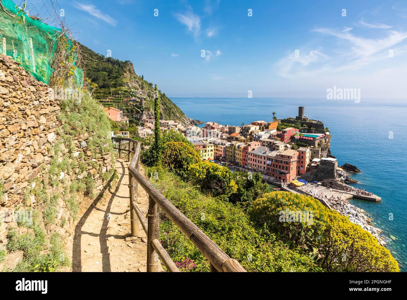Italy, Liguria, Vernazza, Trail leading to coastal village along Cinque ...