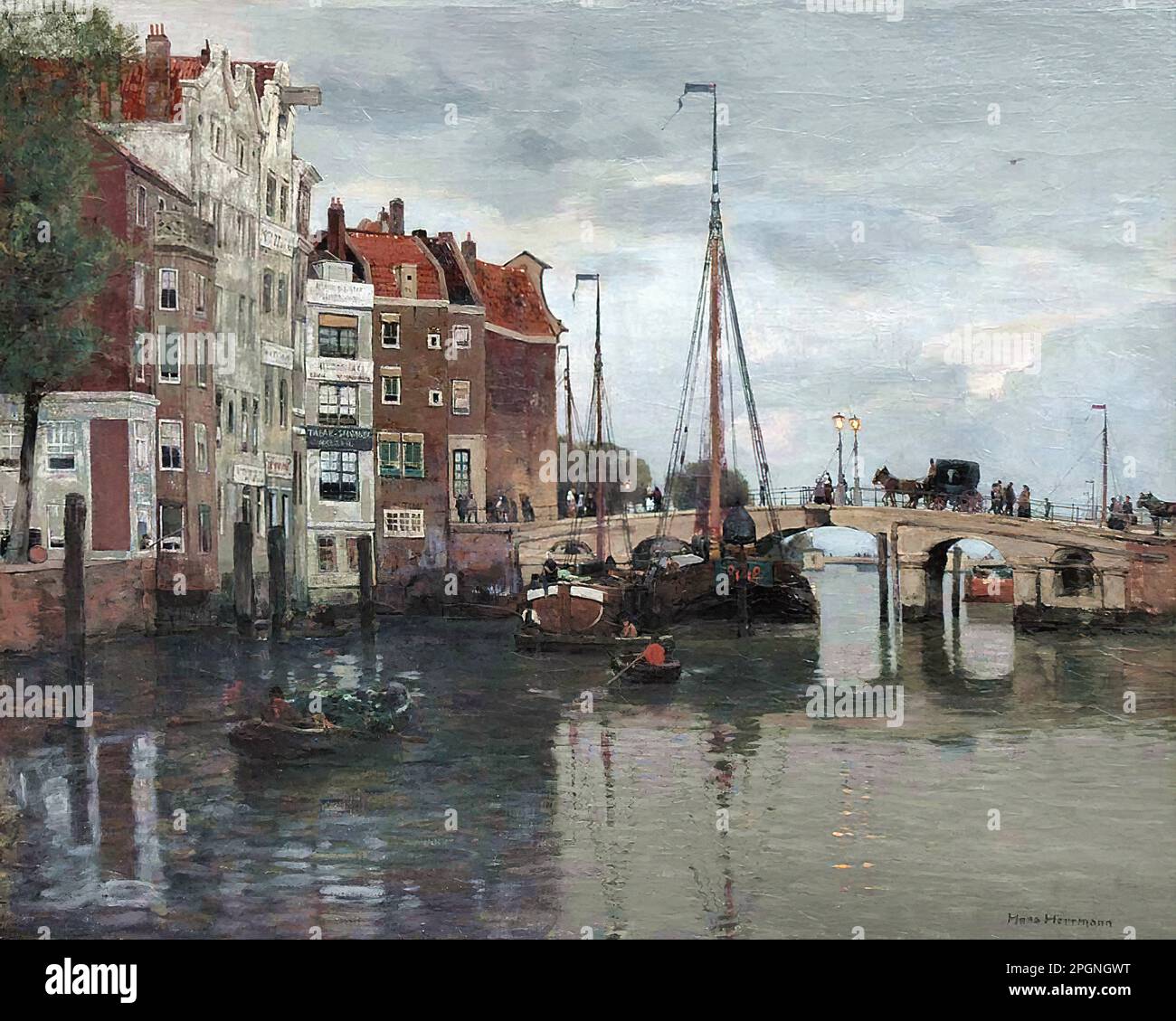 Herrmann Hans - Hollands Stadsgezicht Met Afgemeerde Schepen Bij Een ...