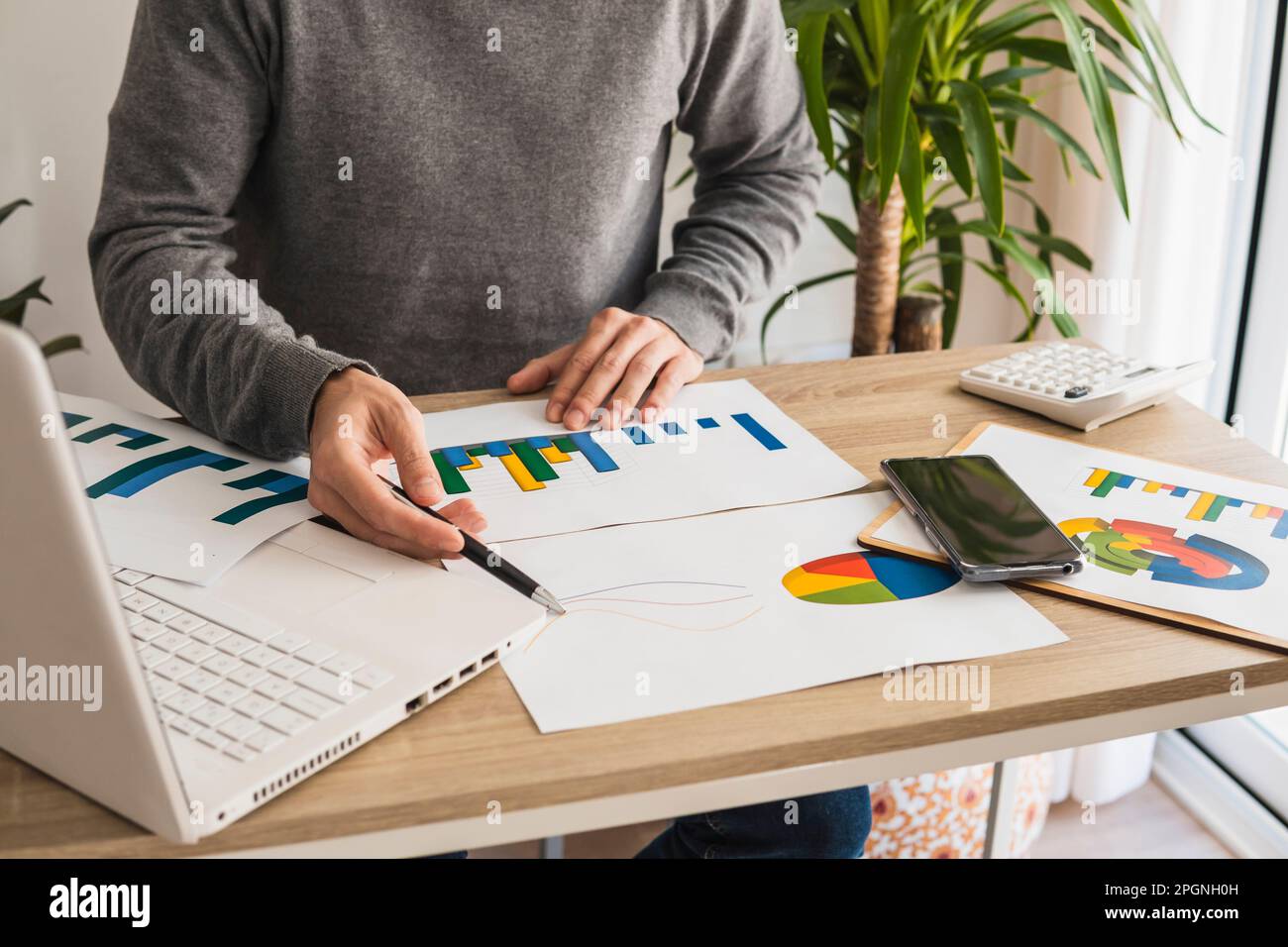 Businessman with graphs and pie charts working in office Stock Photo ...