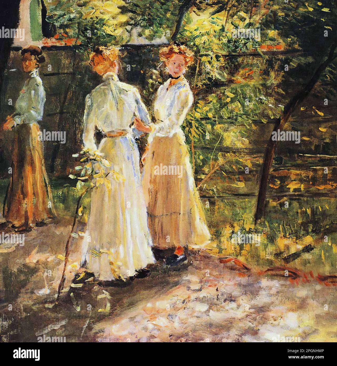 Uhde Fritz Von - Three Girls In The Garden - German School - 19th ...