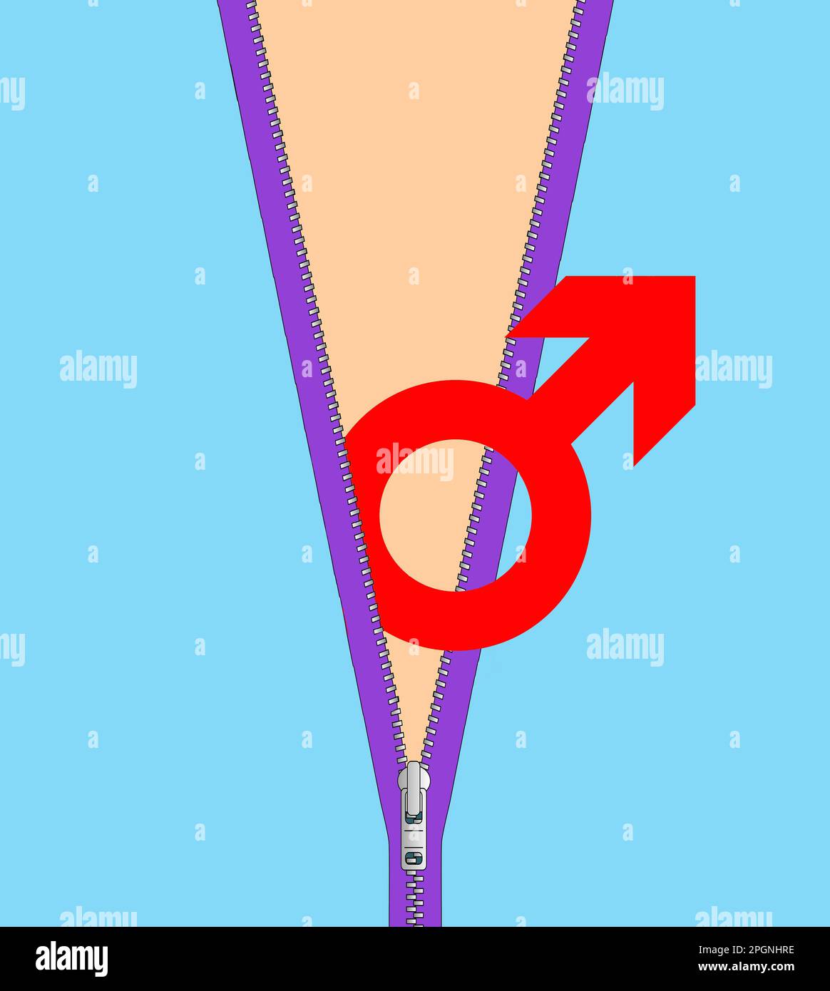 Illustration of male symbol coming out of partially unzipped clothes ...