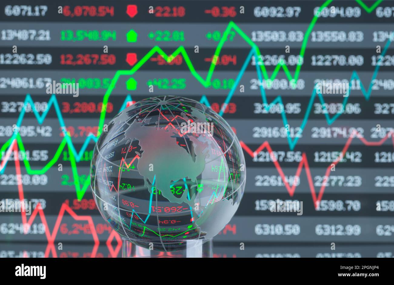 Reflection of graph and data on globe Stock Photo - Alamy