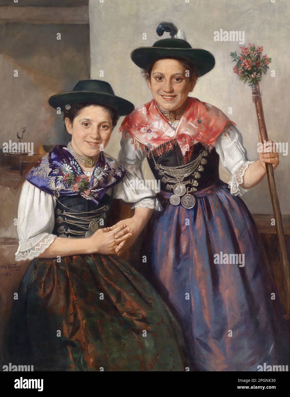 Kirberg Otto Karl - Two girls in festive costume - German School - 19th ...