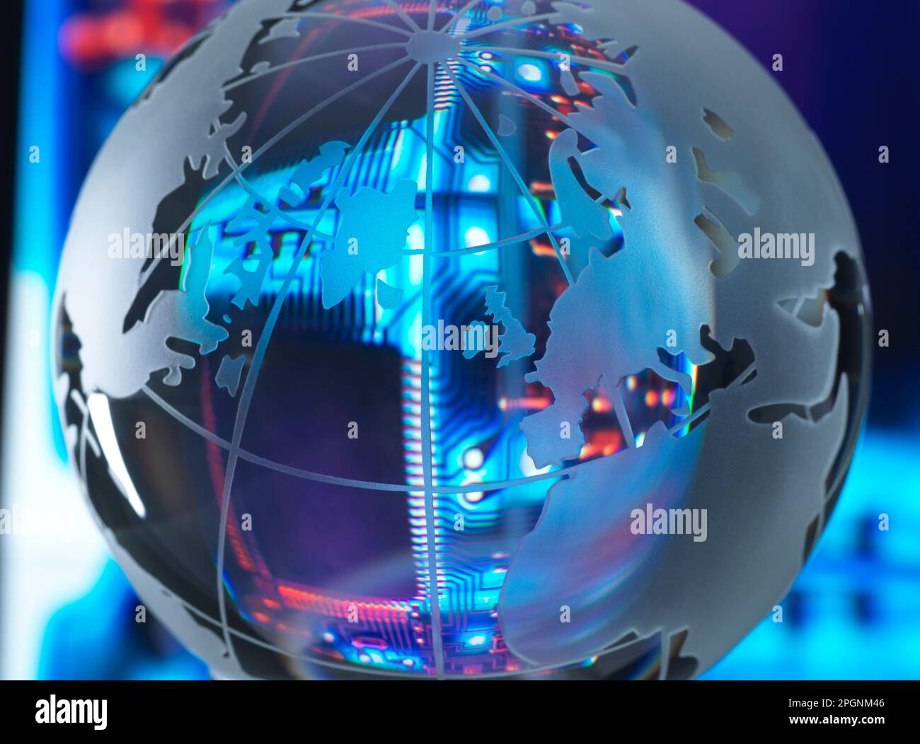 Circuit board reflecting in shiny globe Stock Photo - Alamy