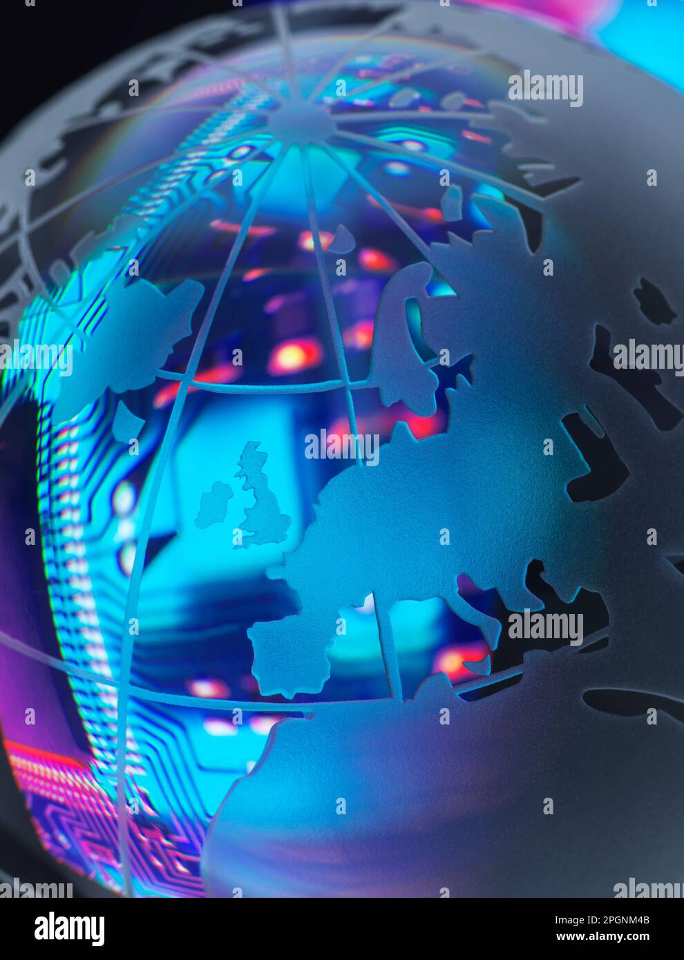 Circuit board reflecting in shiny globe Stock Photo - Alamy