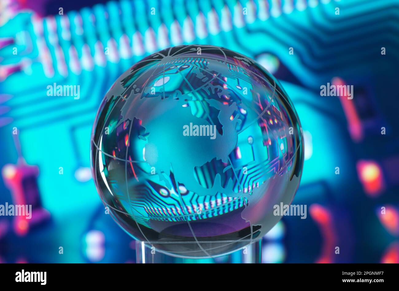 Reflection of circuit board on globe Stock Photo - Alamy