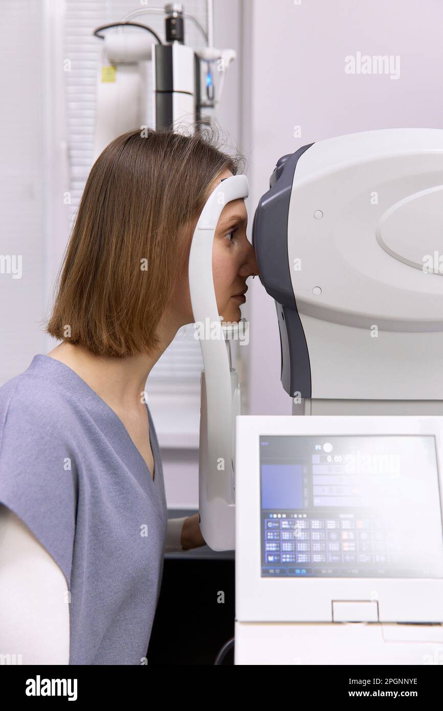 Young patient doing vision diagnostics test in clinic Stock Photo - Alamy