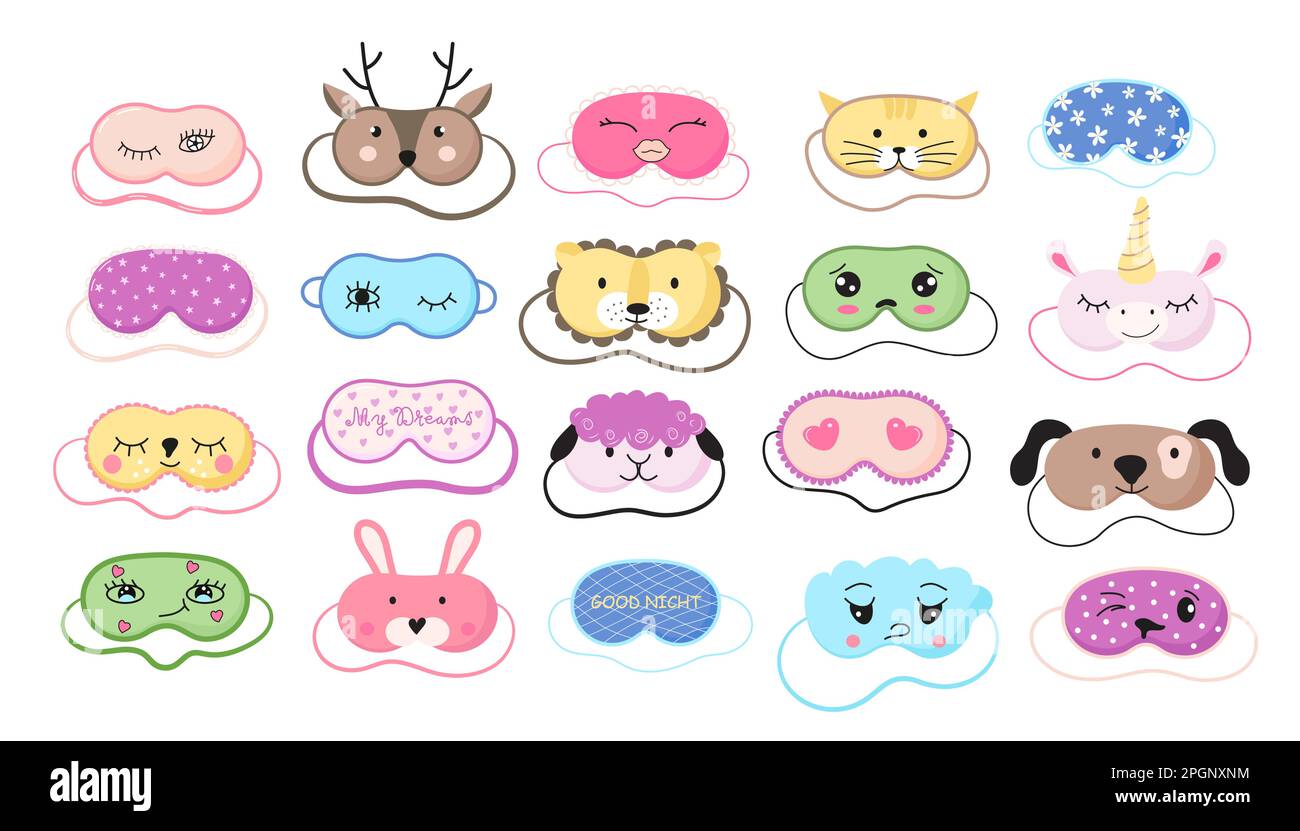 Cute masks for dreaming set vector. Rest relax accessories for night ...