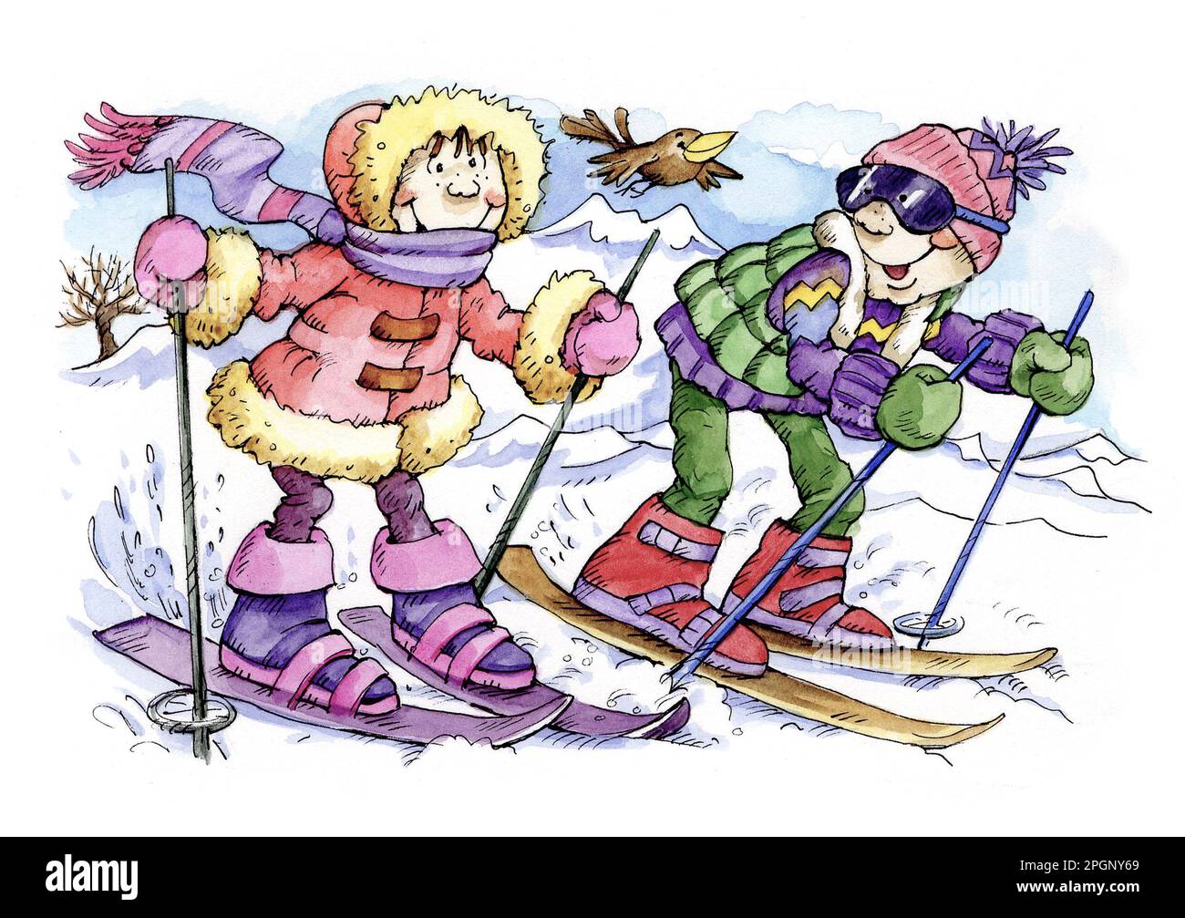 cartoon snow skiers Stock Photo - Alamy