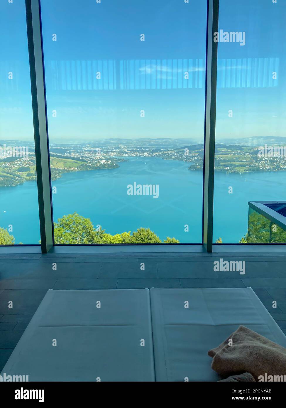 Deckchair and Window View over Lake Lucerne and Mountain in a Sunny ...