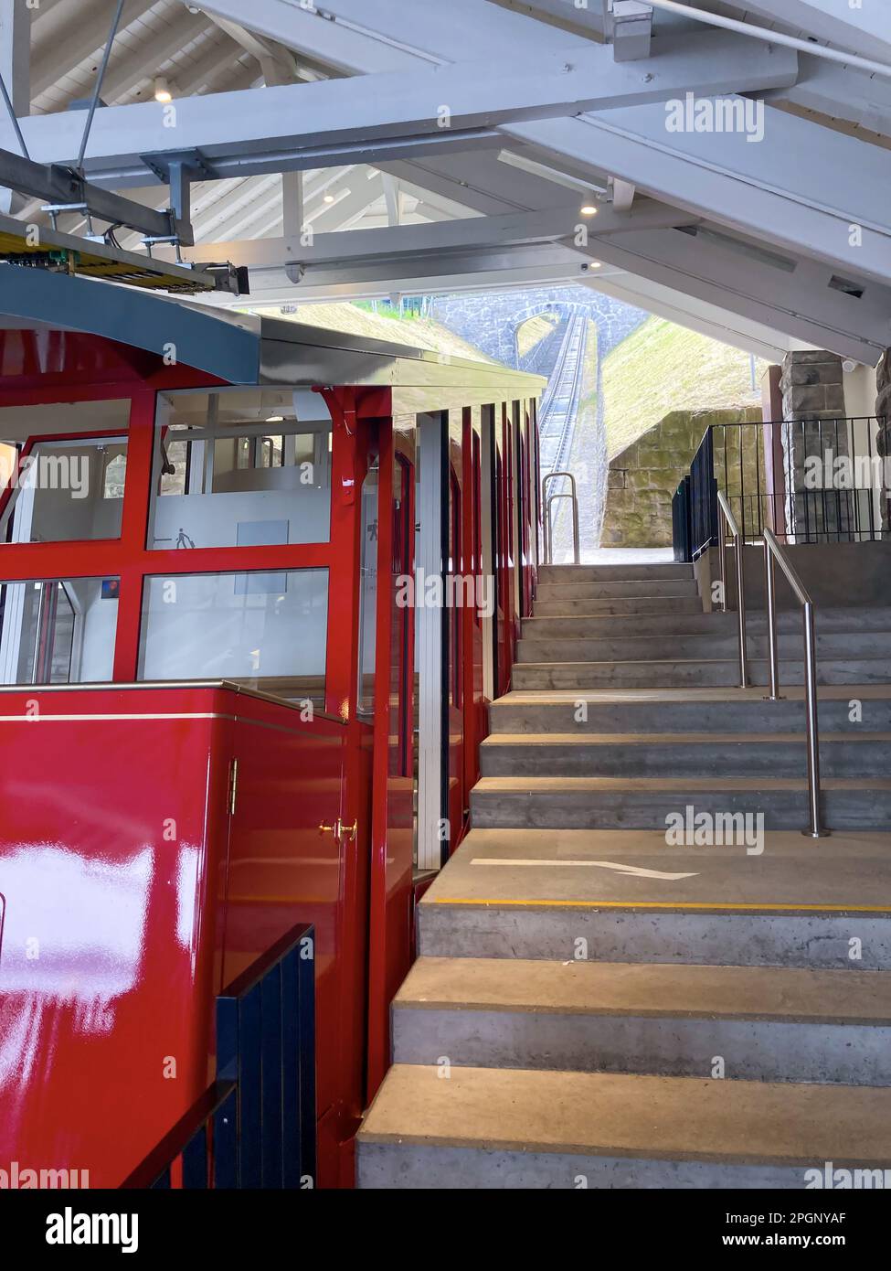 Cable Car with Railroad Tracks on Mountain Side in a Sunny Summer Day ...