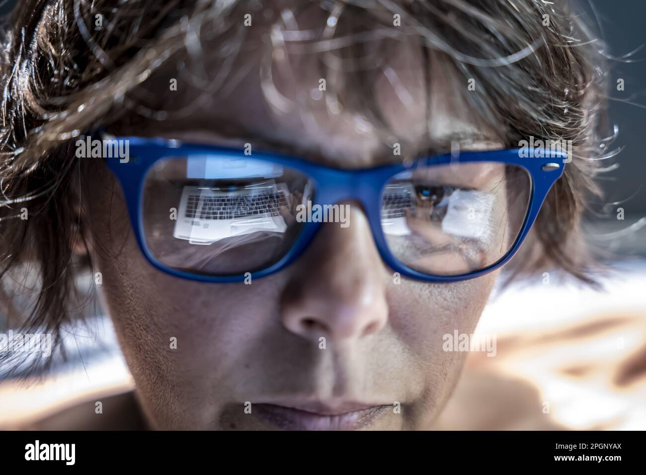 Beautiful Business Woman Face with Eyeglasses Reflection When She is ...