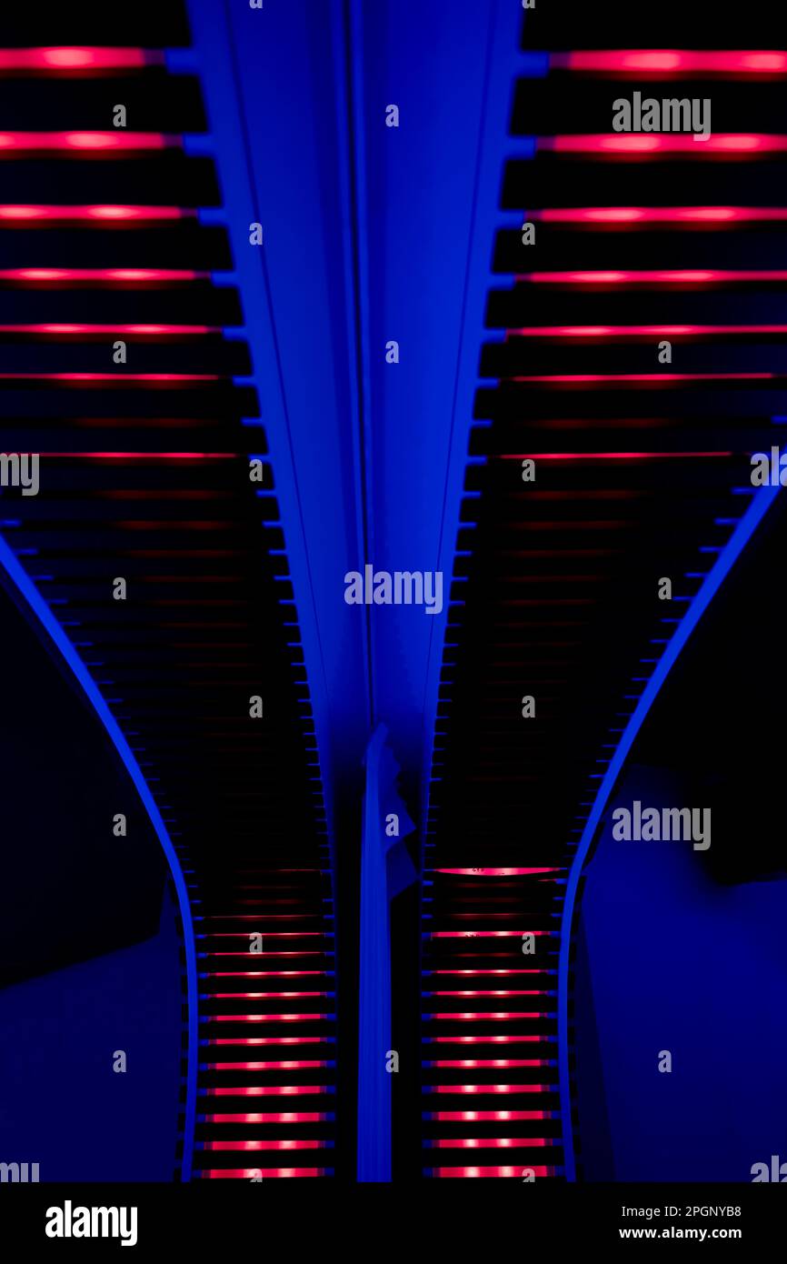 Illuminated Red and Blue Stripes on a Modern Column in Switzerland ...