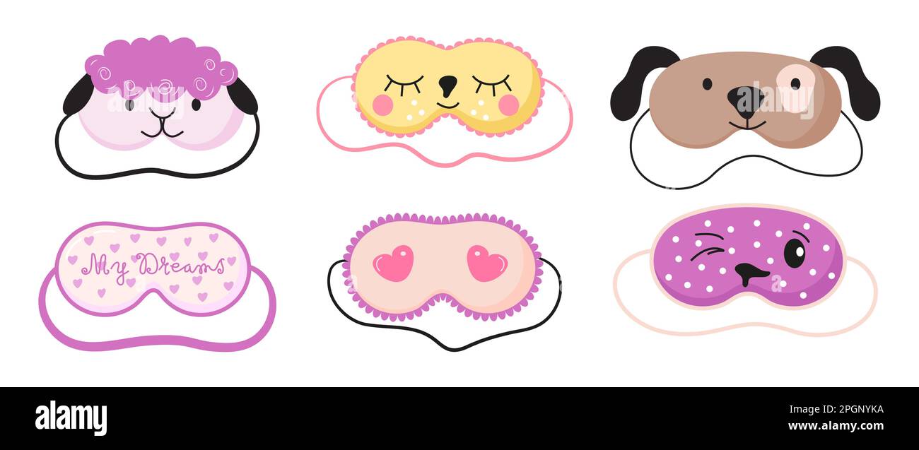 Cute masks for dreaming set vector. Rest relax accessories for night ...