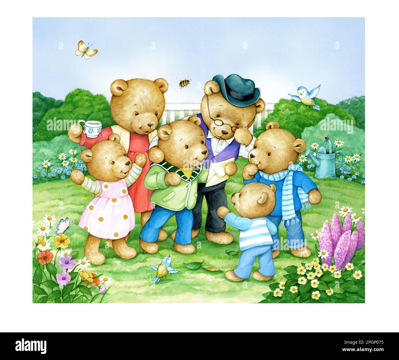 Juvenile-Teddy excited with card with his family in gardenfamily Stock ...