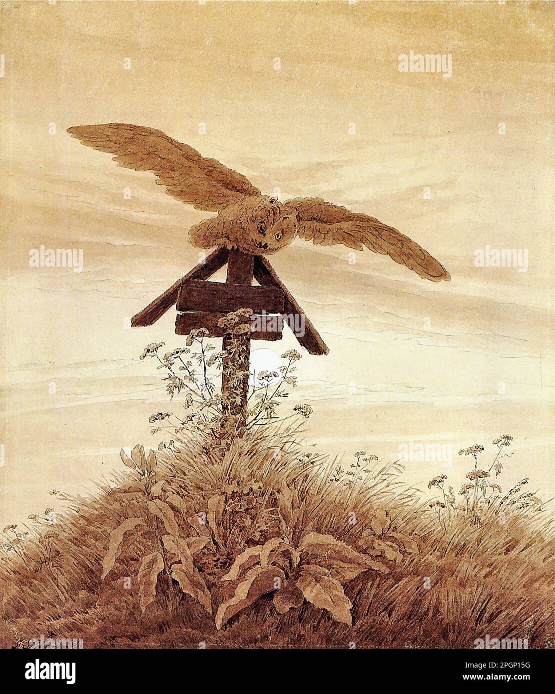Friedrich Caspar David - Owl at the Grave - German School - 19th ...