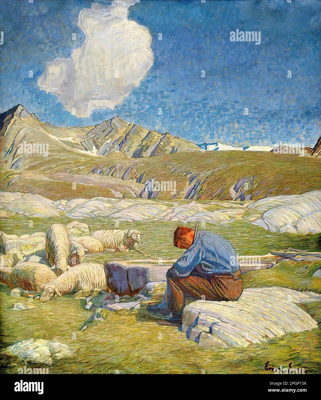 Erler-Samaden Erich - Shepherd resting with herd - German School - 19th ...